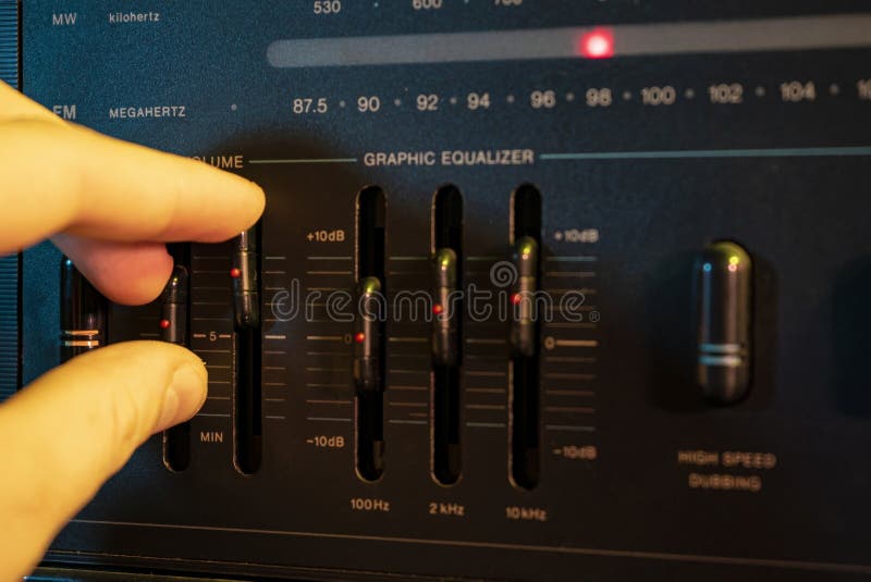 Fingers Adjusting the Graphic Equalizer of an Old Audio Mixer Stock ...