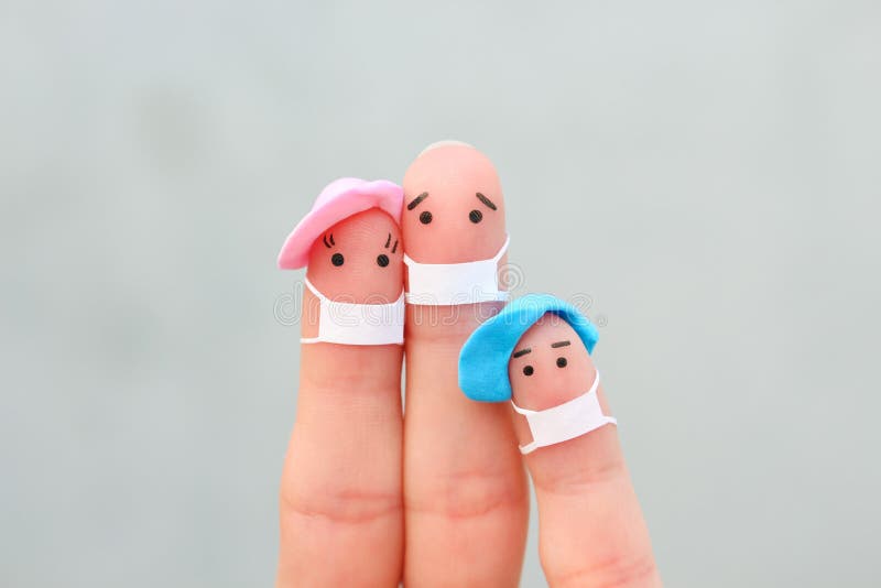 Fingers Art of Family with Face Mask Stock Image - Image of medical ...