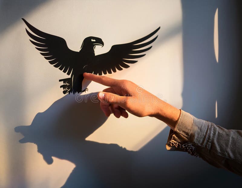 Fingers Casting a Shadow Puppet of an Eagle, Showing Creativity and the ...