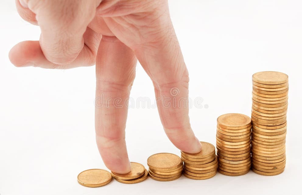 Fingers Climbing at the Coins Stock Photo - Image of fortune, economy ...