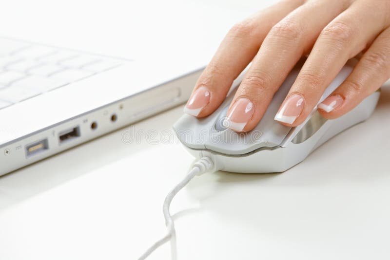 Fingers on computer mouse stock image. Image of female - 10928789