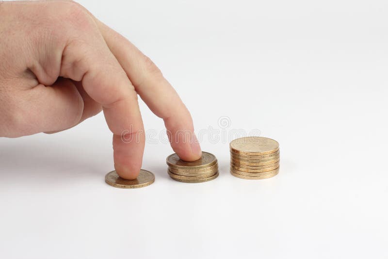 The Fingers Go Up on the Coins Stock Image - Image of money, collection ...