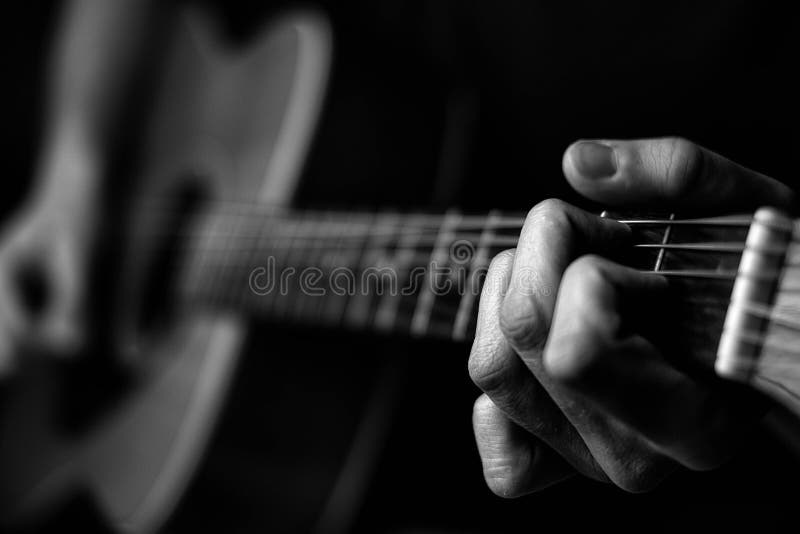 Fingers on Guitar Strings in Black and White Stock Image - Image of ...
