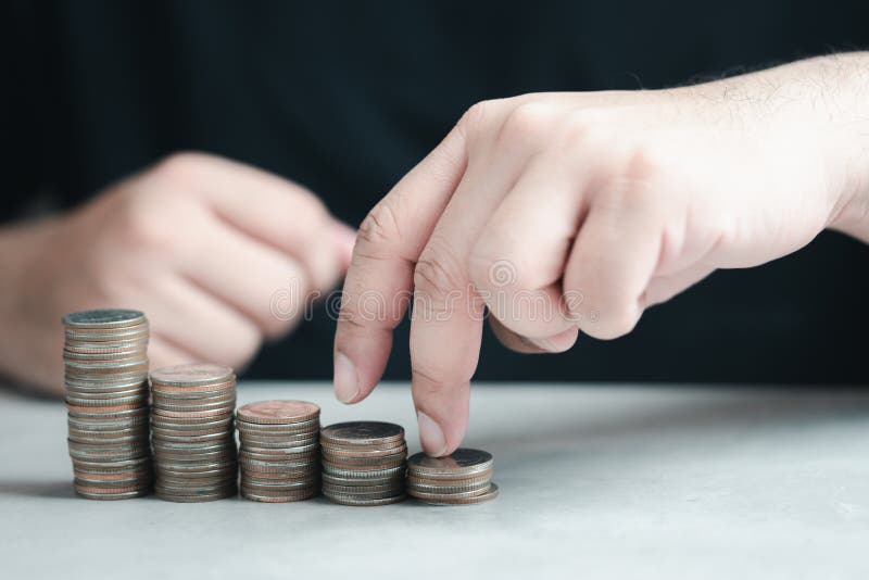 Fingers Hand Step Forward on Stack of Coins Stock Photo - Image of ...