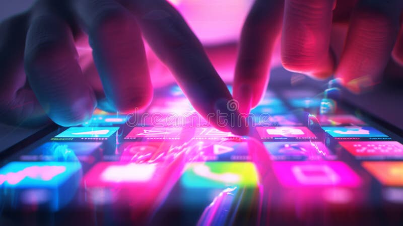 Fingers are Interacting with a Futuristic, Neon-lit, Touch-sensitive ...