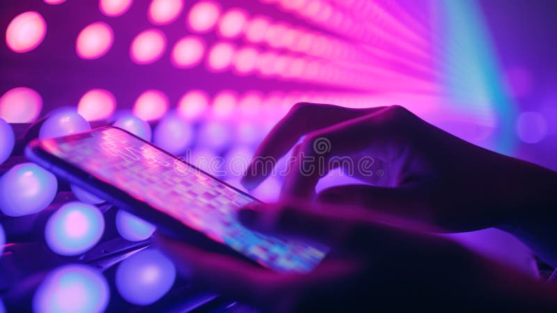 Fingers are Interacting with a Futuristic, Neon-lit, Touch-sensitive ...