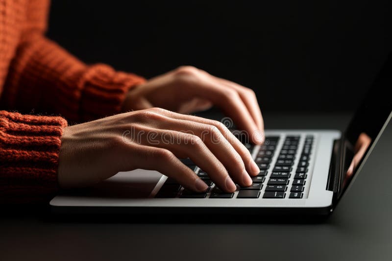 Hands Typing on a Laptop Keyboard in Low Light with a Focus on ...