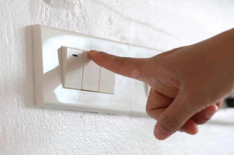 Fingers are Off Light Switch in the House. Stock Image - Image of ...