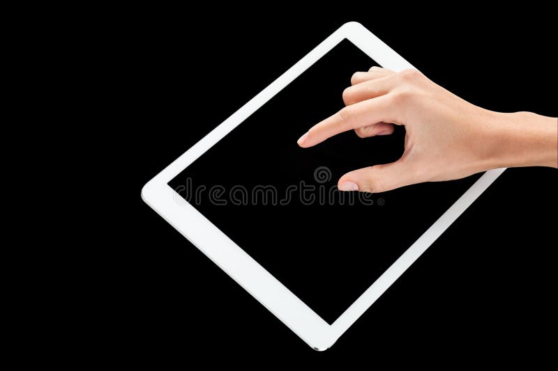 Fingers Pointing on Tablet Pc Stock Photo - Image of flat ...