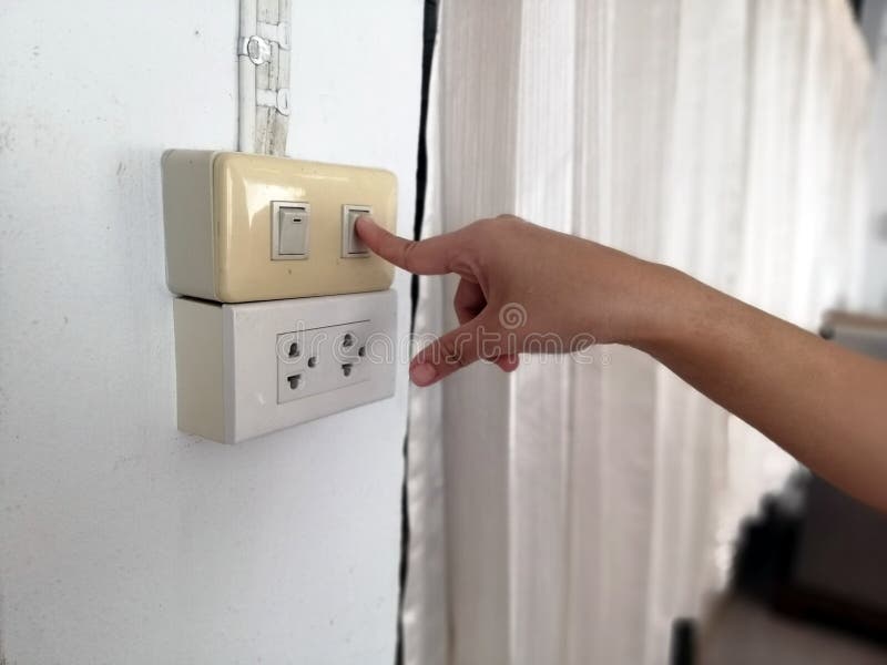 Fingers are Pressing Off - Turn on the Power Switch. Stock Photo ...