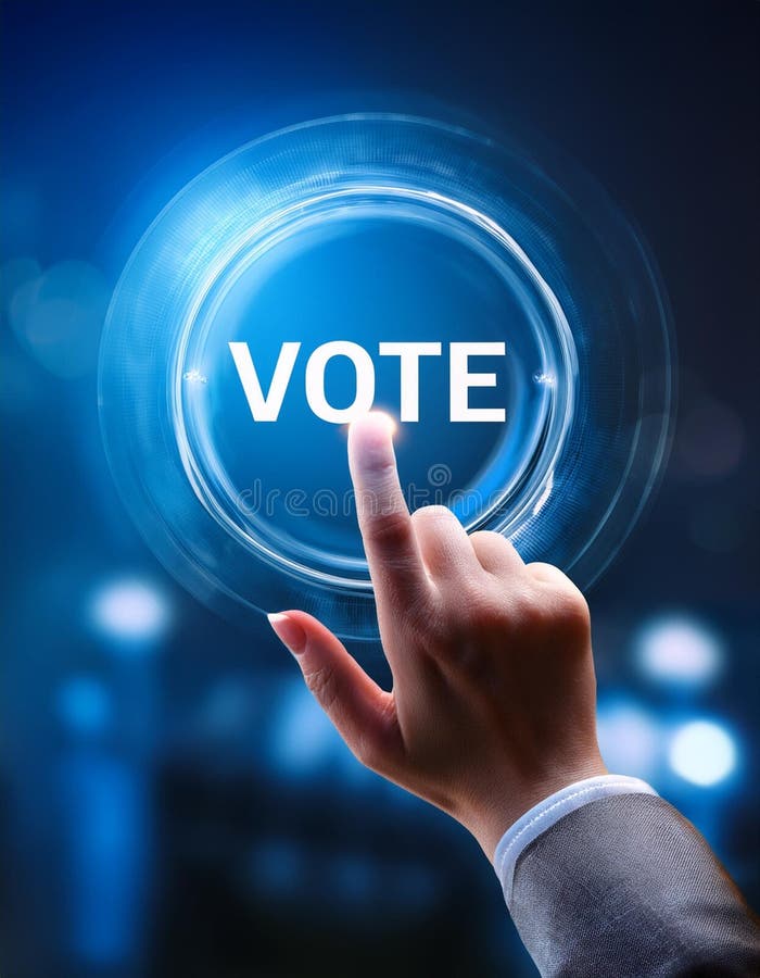 Fingers Pressing a Vote Button on a Touchscreen, Digital Voting, Modern ...