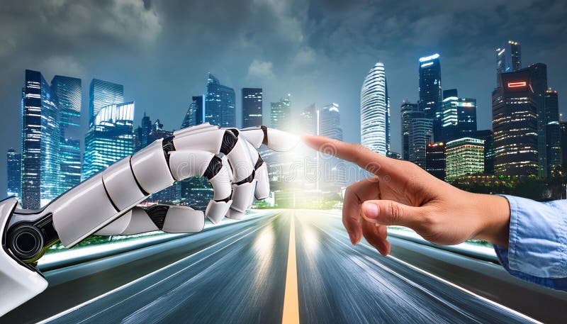 Fingers of Robot and Human Touching, Artificial Intelligence and Human ...