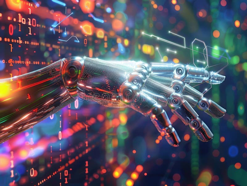 Human Fingers and Robotic Hands Touch Stock Illustration - Illustration ...