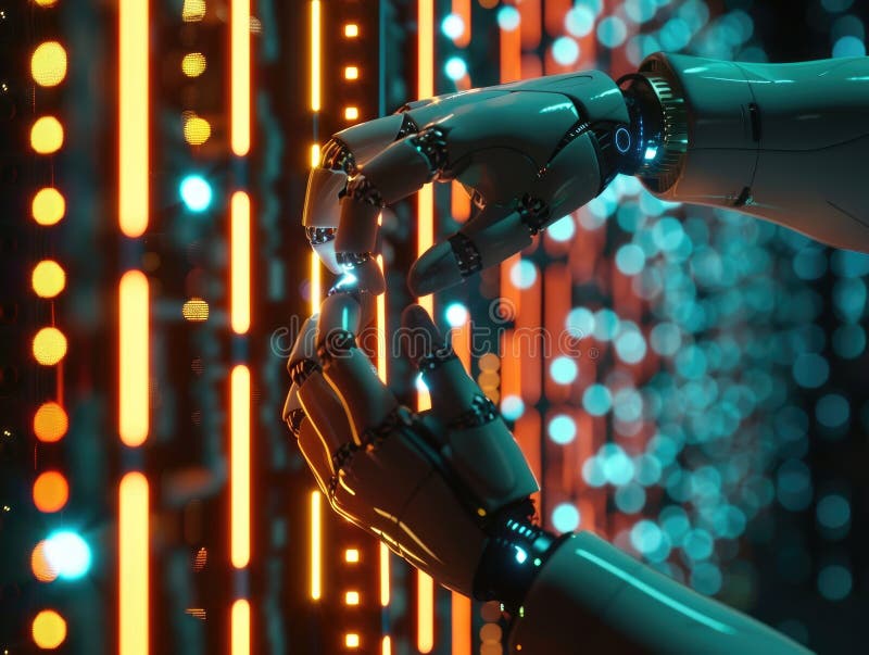 Human Fingers and Robotic Hands Touch Stock Illustration - Illustration ...