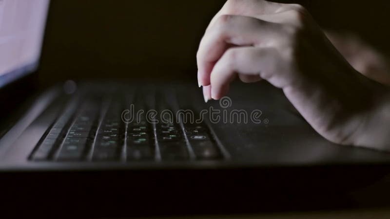 Fingers Taping Keyboard Screen Night Late Work Computer Close Up ...