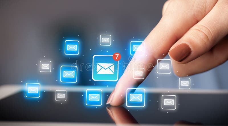 Fingers Touching Tablet with Mail Stock Image - Image of application ...