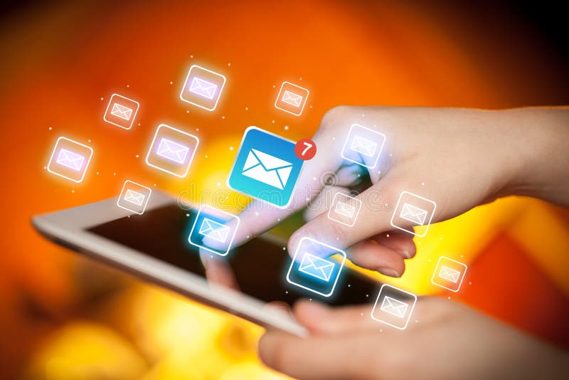 Fingers Touching Tablet with Mail Stock Photo - Image of apps ...
