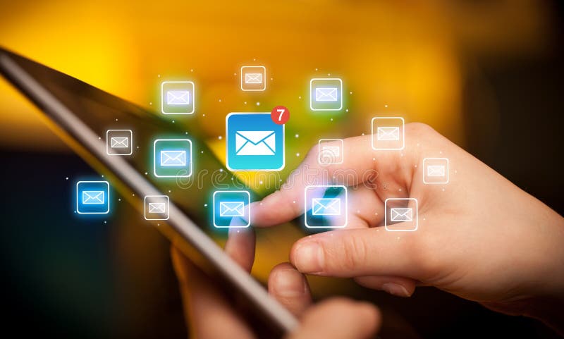 Fingers Touching Tablet with Mail Stock Photo - Image of hand, apps ...