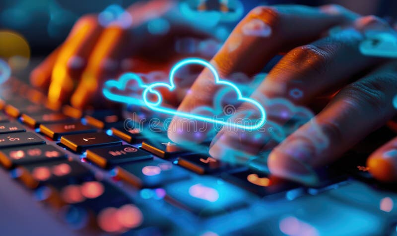 Fingers Typing on a Keyboard with Cloud Storage Logos on the Keys Stock ...