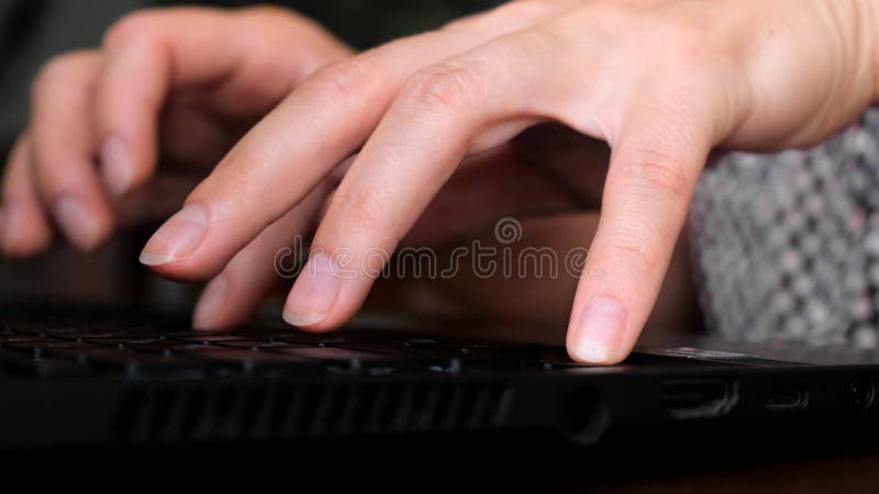 Fingers Typing on Laptop Keyboard Close-up. Work at the Computer, it ...