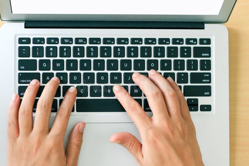 Fingers Typing on Laptop Keys, Closeup Top View Stock Image - Image of ...