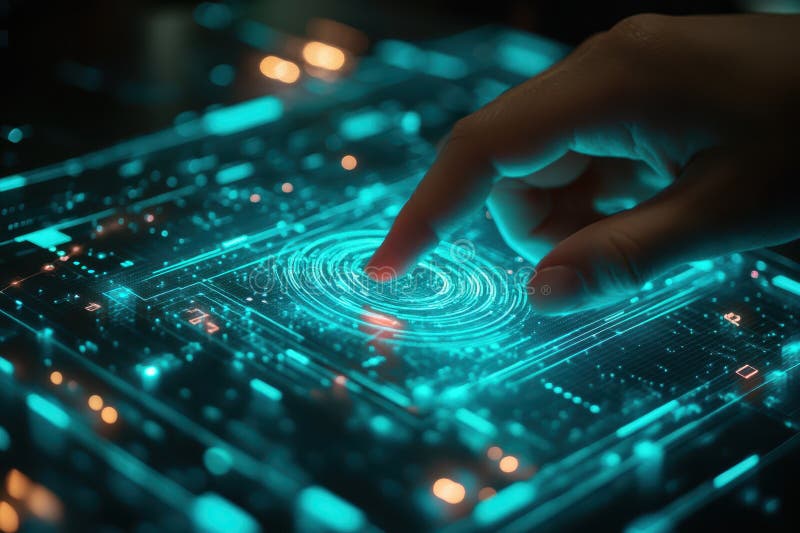 Fingertip Activating Futuristic Interface Glowing Teal Technology Stock ...