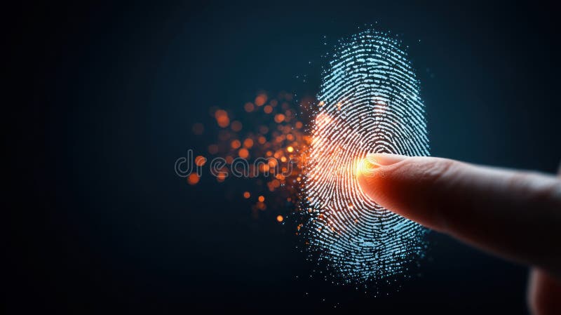 A Fingertip Interacts with a Glowing Digital Fingerprint, Suggesting ...