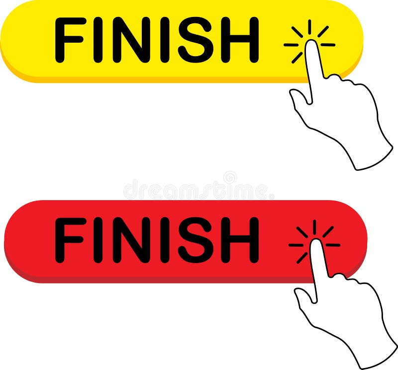 Finish Buttons Collection with Hand Pointer Stock Vector - Illustration ...