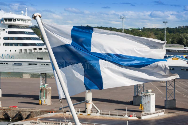 Finish Flag Towards Blue Sky, Finland, Stock Photo - Image of symbol ...