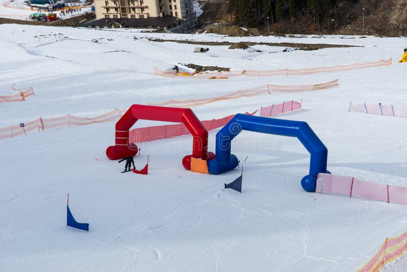 Finish Line during Skiing Competitions Stock Image - Image of pine ...