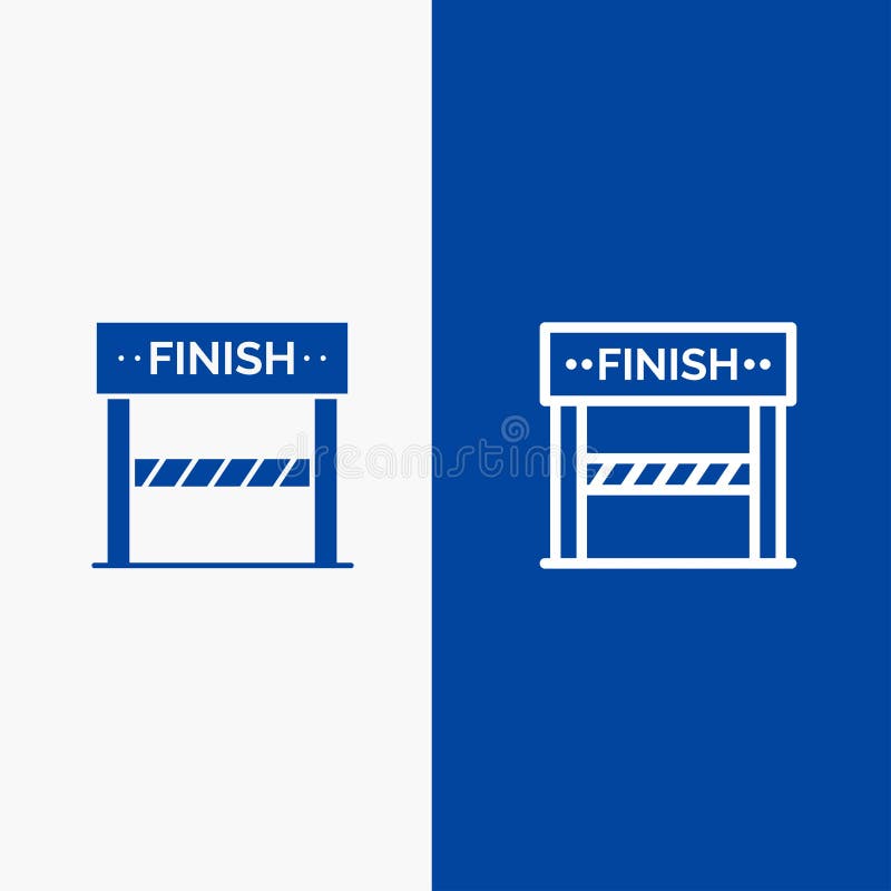 Finish, Line, Sport, Game Line and Glyph Solid Icon Blue Banner Line ...