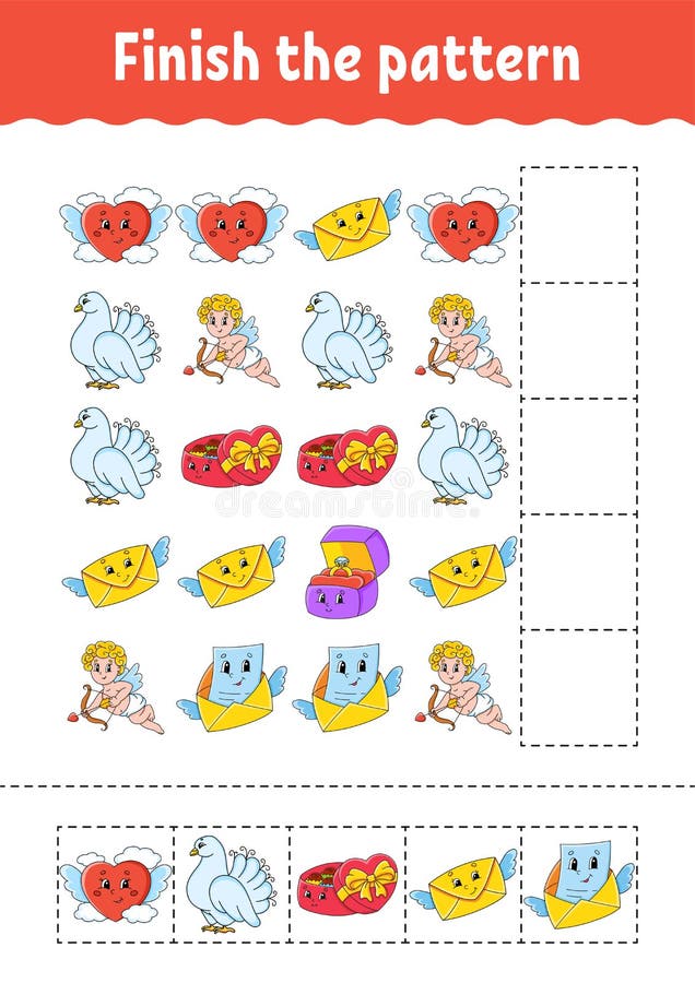 Finish the Pattern. Cut and Play. Education Developing Worksheet ...