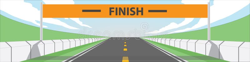 Landscape View of Empty Race Track with Sign of Finish. Asphalt Road ...