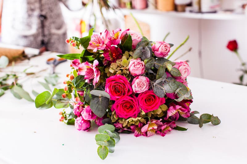 Finished Bouquets on the Table Stock Photo - Image of flower, fresh ...