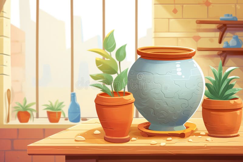A Finished Clay Pot Next To a Pottery Wheel Stock Photo - Image of ...