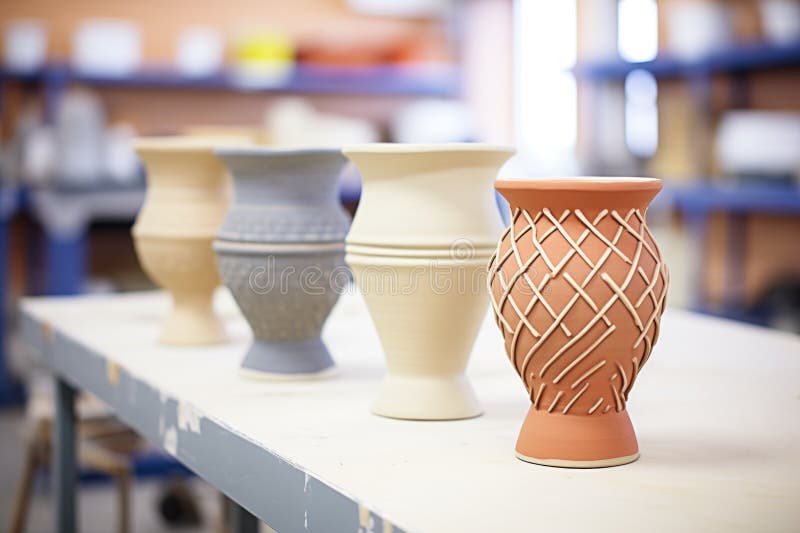 Finished Clay Pots in a Row at a Ceramic Studio Stock Illustration ...