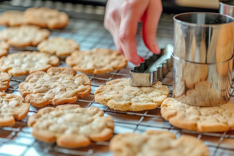 Finished Cookies with a Hand Setting a Cutter Aside Stock Image - Image ...