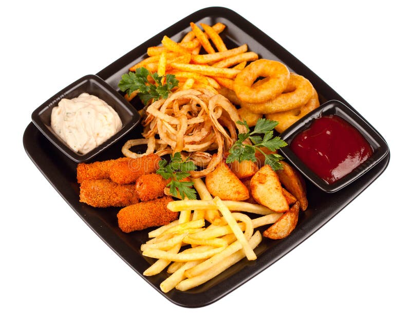 The Finished Dish of Fried Foods Stock Image - Image of cheese, square ...