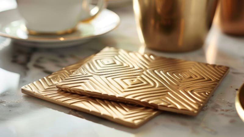 A Finished Embossed Ceramic Coaster Featuring a Geometric Pattern in a ...