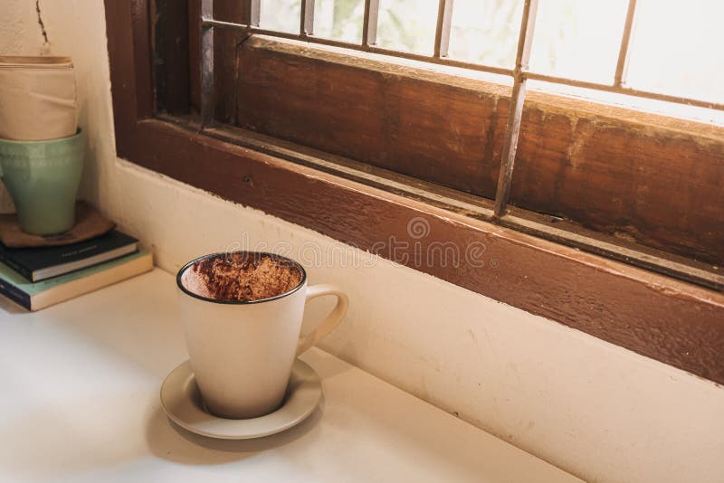 Finished Empty Hot Cocoa in a Mug Served in a Cafe. Stock Image - Image ...