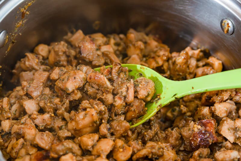 Finished Fried and Sliced Meat is in a Saucepan Stock Image - Image of ...