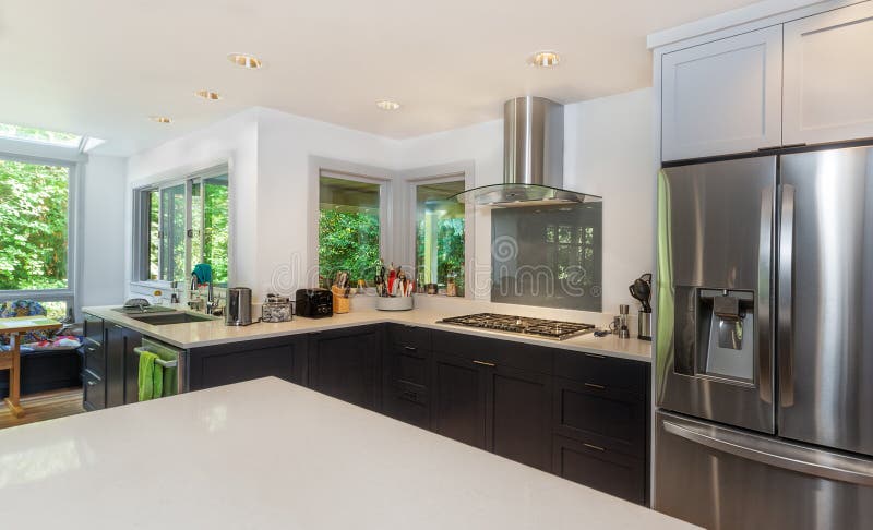 Kitchen Island and Counter Complete Stock Photo - Image of seat ...