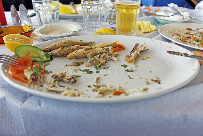Leftovers in Dish after Lunch. Stock Image - Image of left, smelt: 39752923