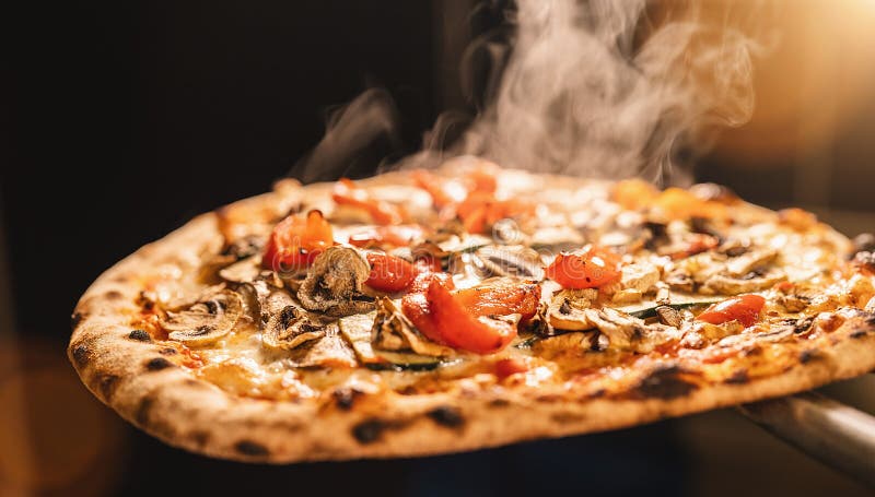 Finished Pizza from the Stone Oven with Fresh Steam Stock Photo - Image ...