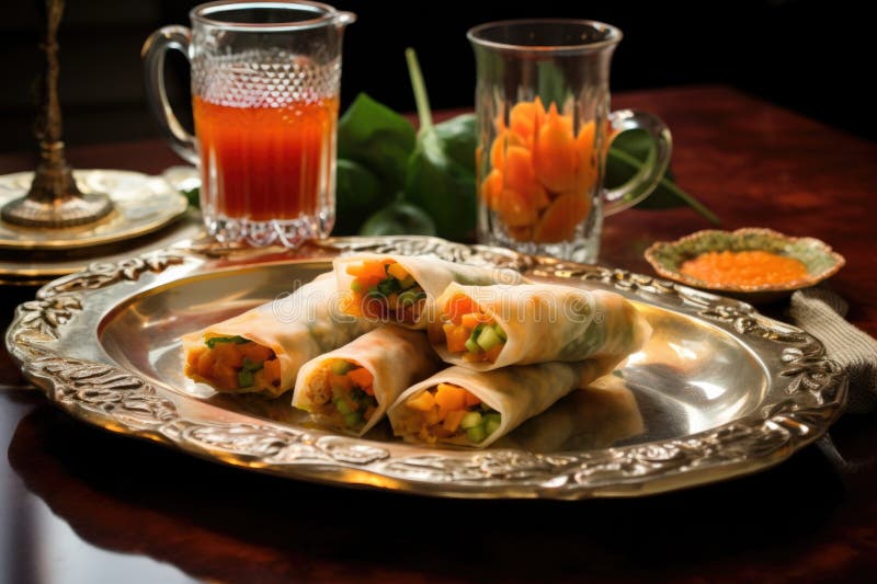 Finished Spring Rolls on a Serving Plate Stock Photo - Image of rolls ...