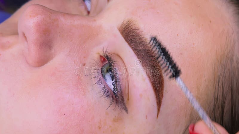 Cosmetology Procedure Permanent Eyebrow Makeup Stock Footage - Video of ...