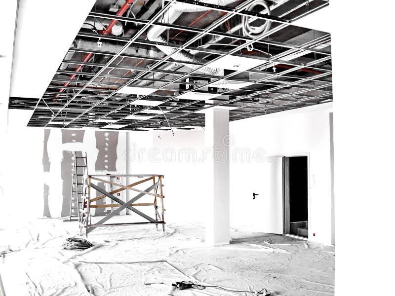 False Ceiling Installation stock photo. Image of metal - 162863070