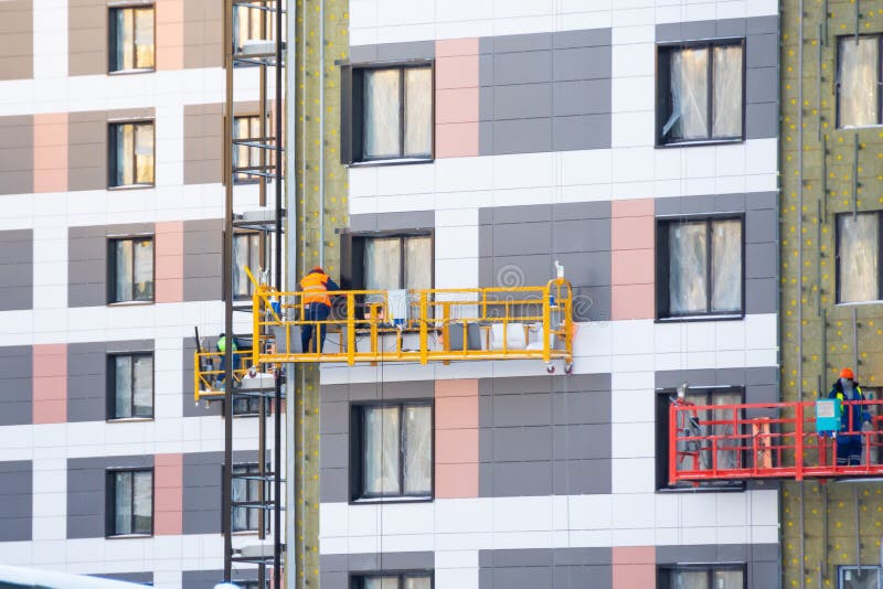 Construction Elevator Cradle for Finishing the External Facade of a ...
