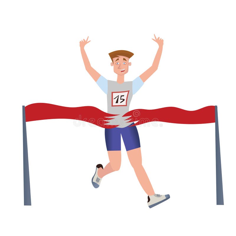 Finishing Runner Man. Athlete, Marathon Winner. Vector Illustration ...