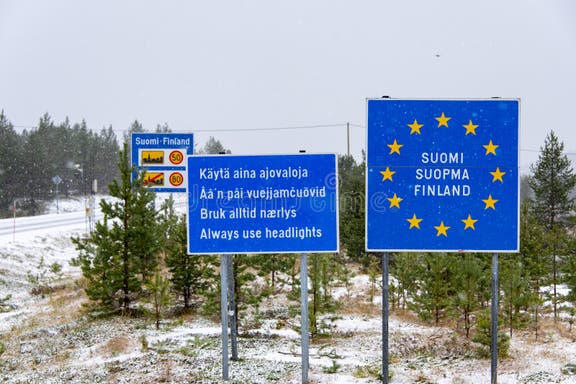 Finland Border Sign stock photo. Image of yellow, europe - 388912944